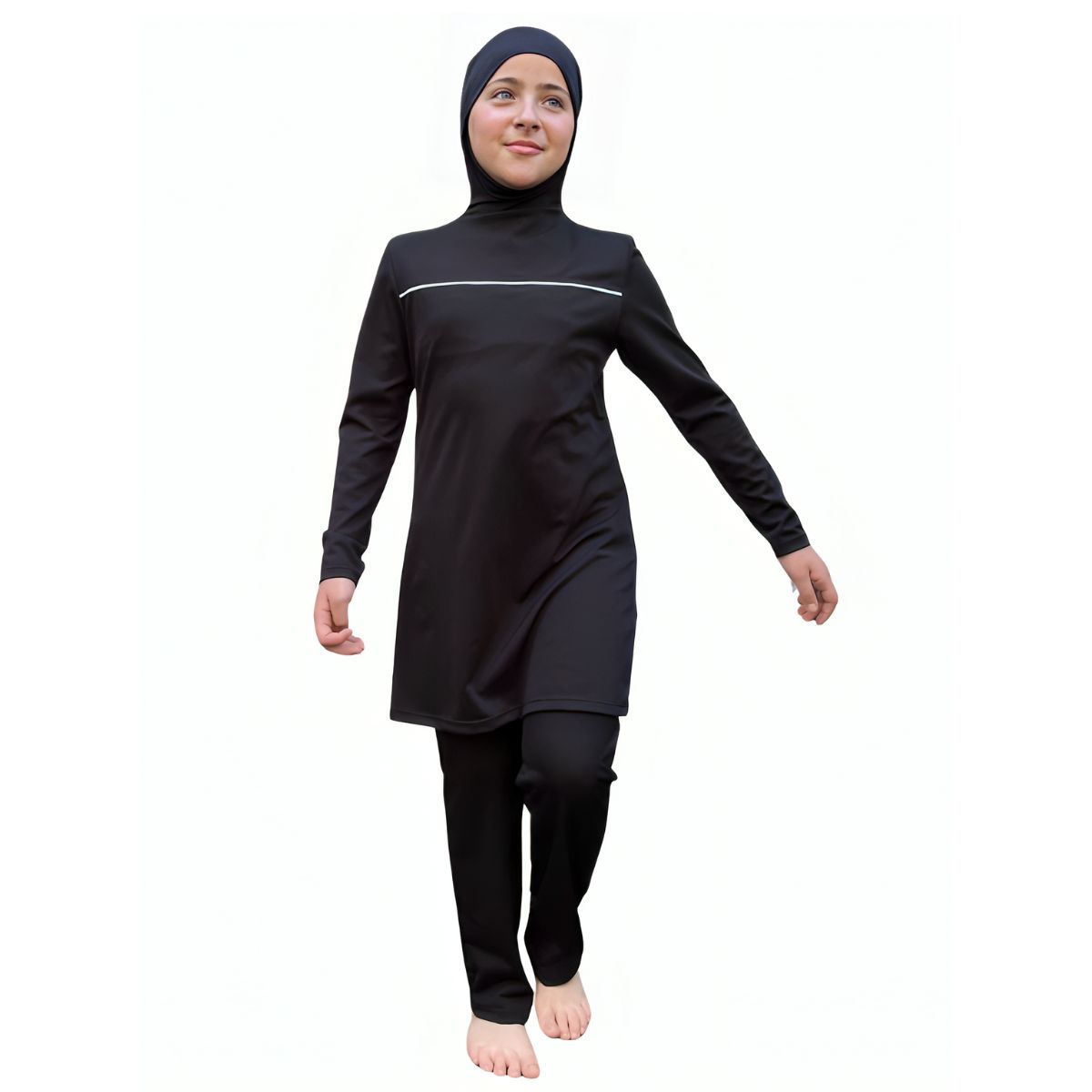 Girls Burkini Black White Stripe Ahiida Swimwear
